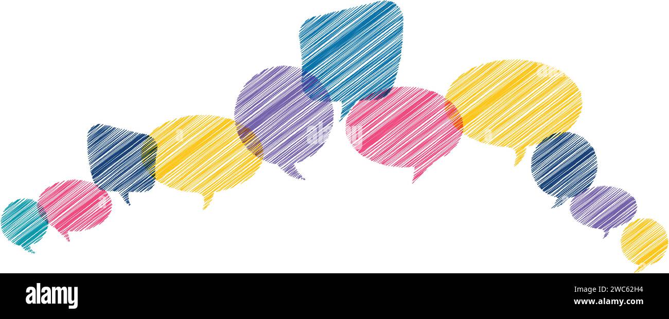 Set of speech bubble text with trendy scribble texture. Chatting box ...