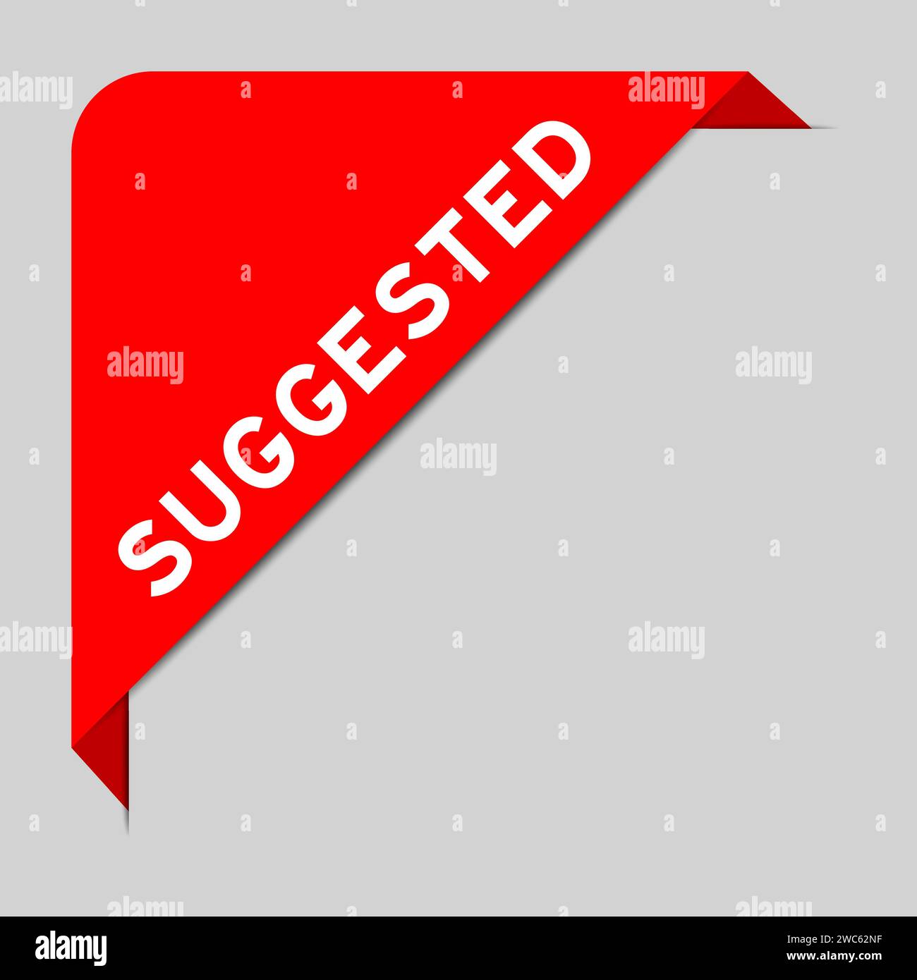 Red color of corner label banner with word suggested on gray background ...