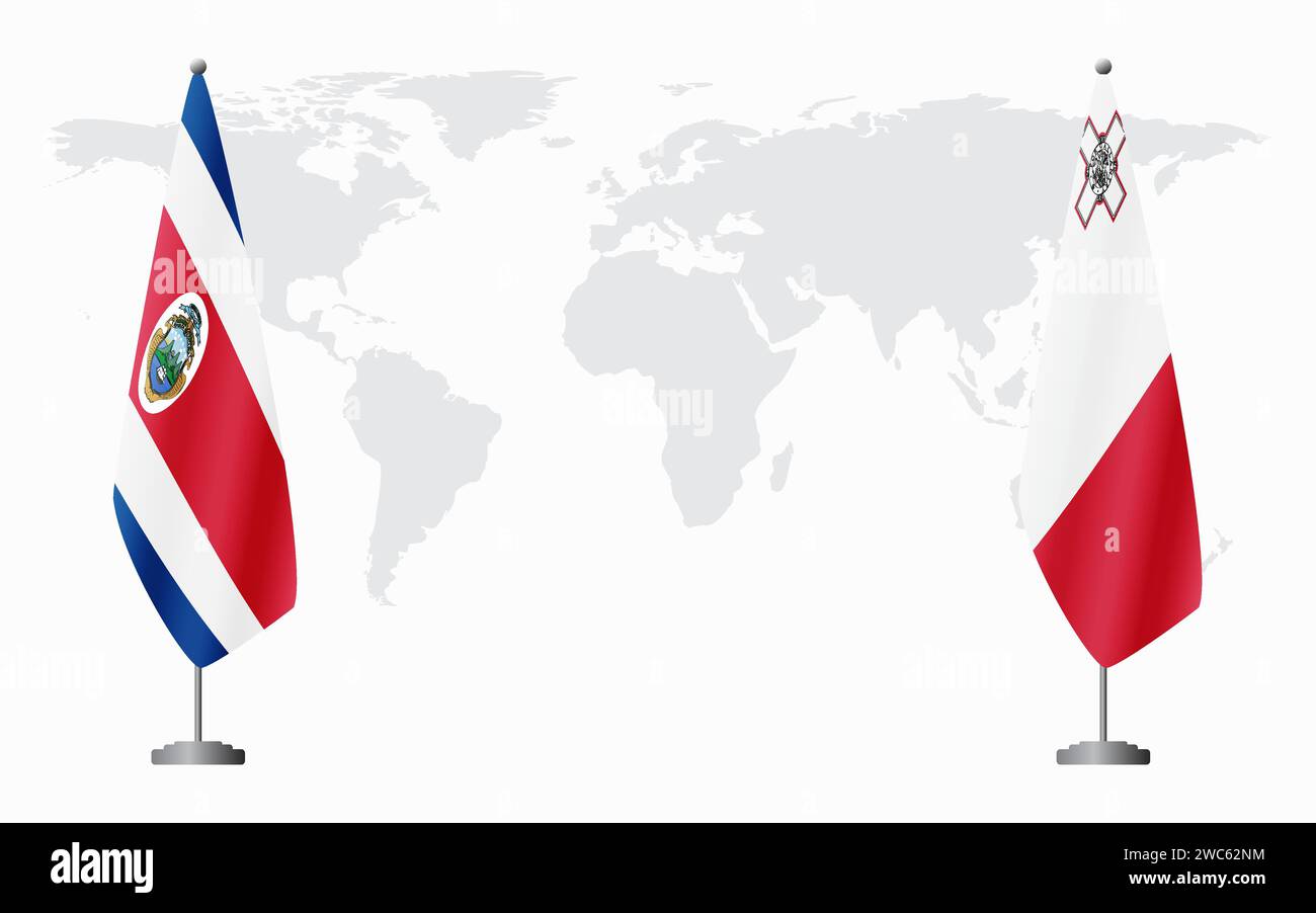 Costa Rica and Malta flags for official meeting against background of ...