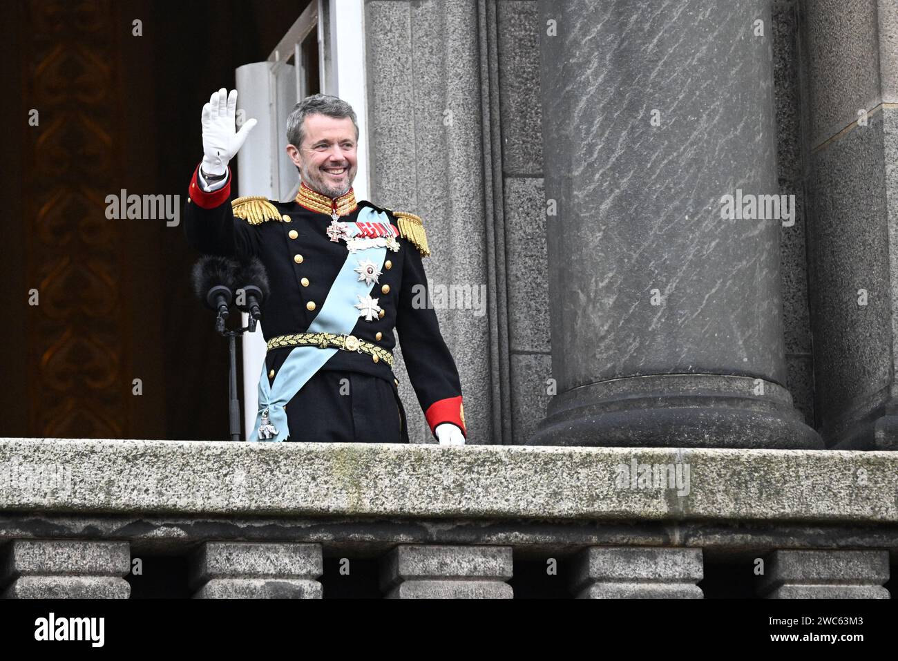 COPENHAGEN, Denmark., . Denmark's new King Frederik waves on the ...