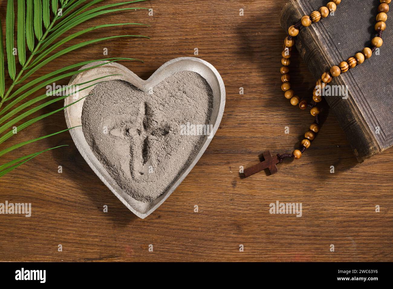Ash wednesday, crucifix made of ash, dust as christian religion. Lent ...