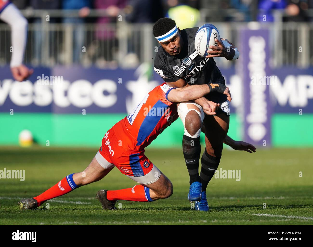 Racing 92's Vinaya Habosi is tackled by Bath's Will Muir during the ...