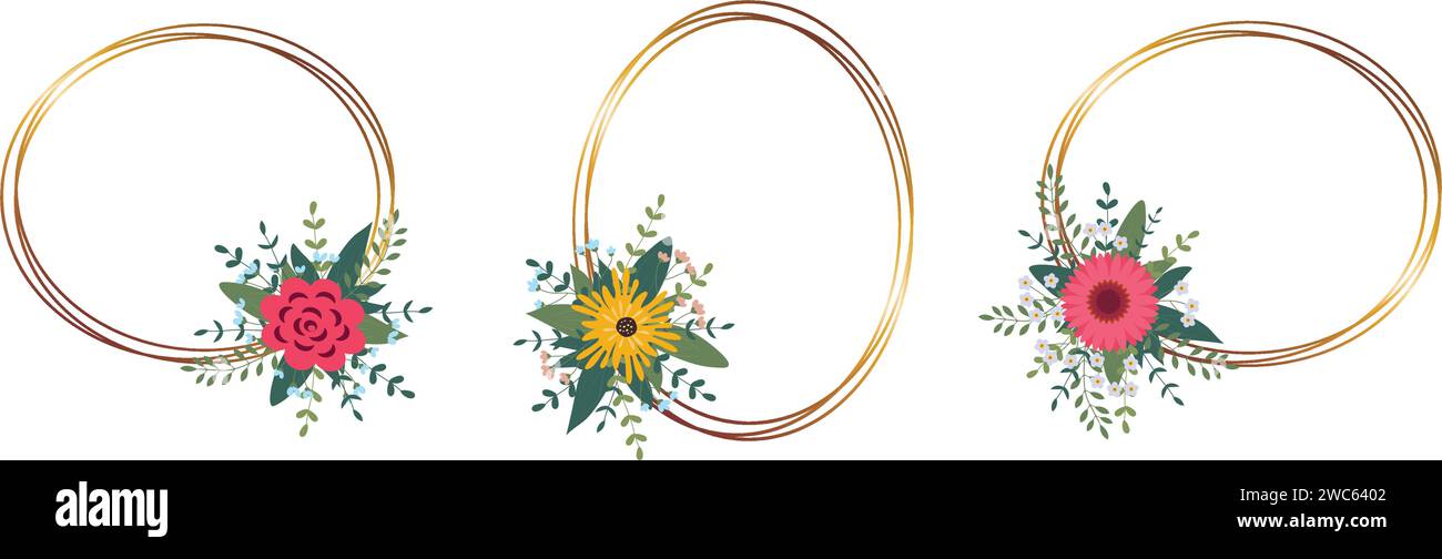 Set of gold circle frame with arrangement. Perfect for wedding ...