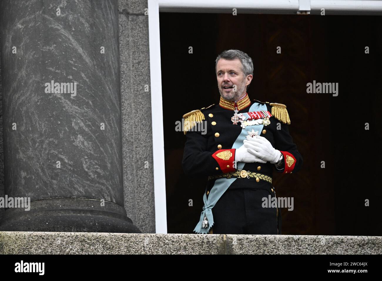COPENHAGEN, DENMARK 20240114King Frederik X stands on the balcony of ...