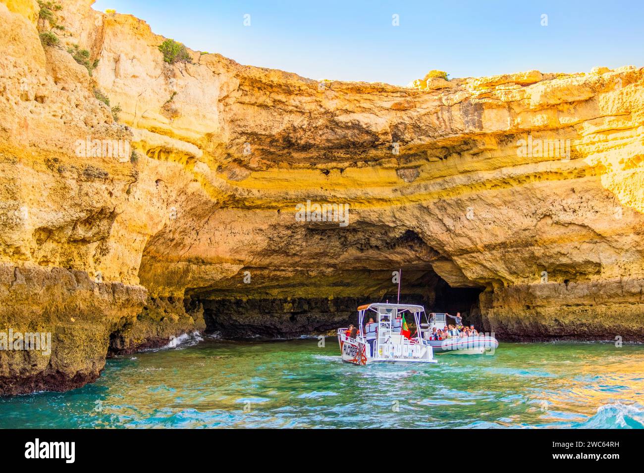 Albufeira, Portugal, May 28, 2022: Tourists in the boats sightseeing ...