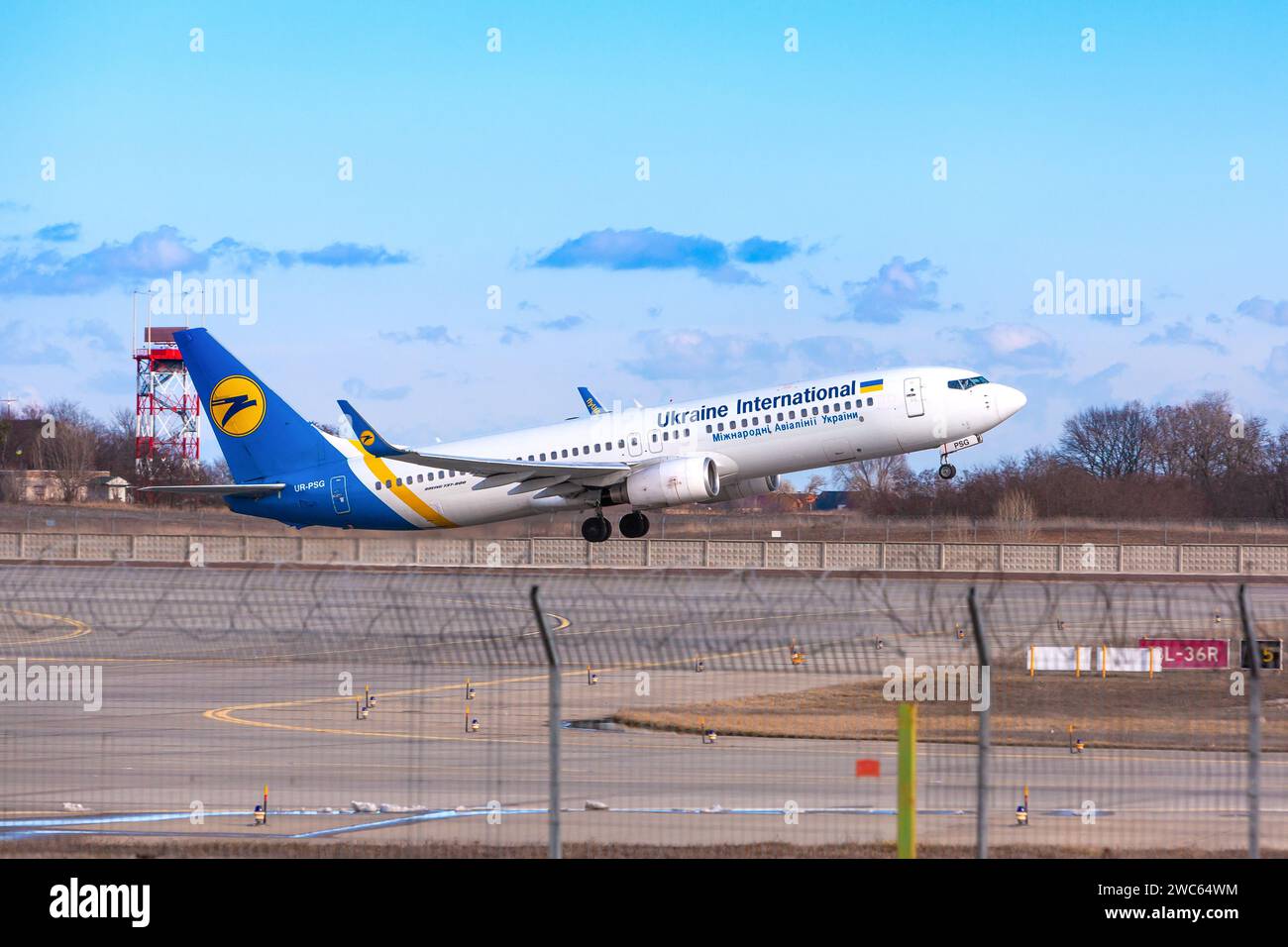 Boryspil, Ukraine - February 11, 2020: Airplane Boeing 737-800 (UR-PSG ...