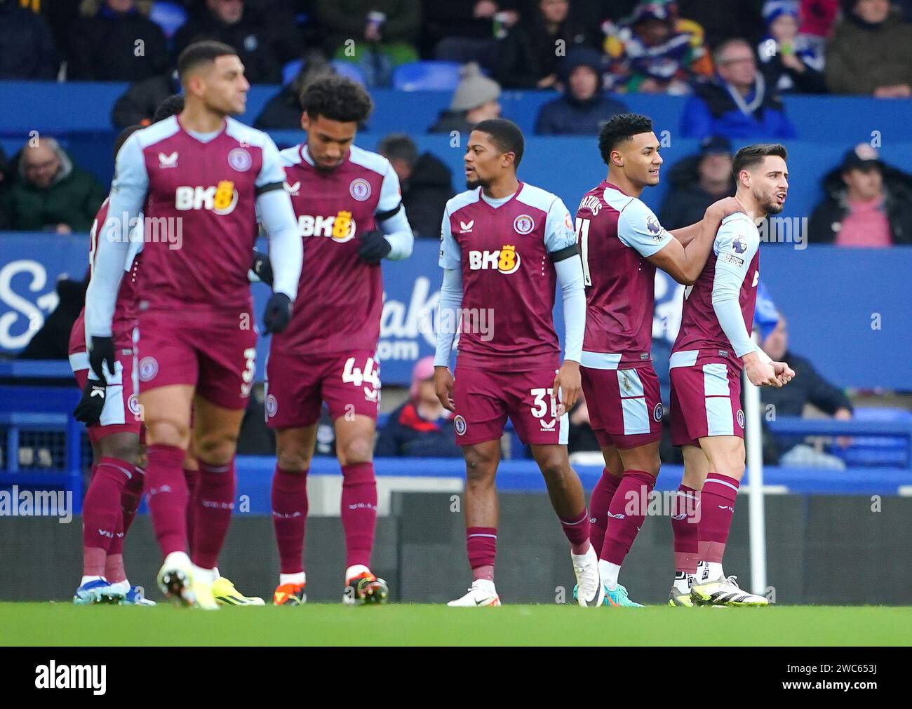 Aston Villa's Leon Bailey celebrates a goal later ruled offside by VAR ...