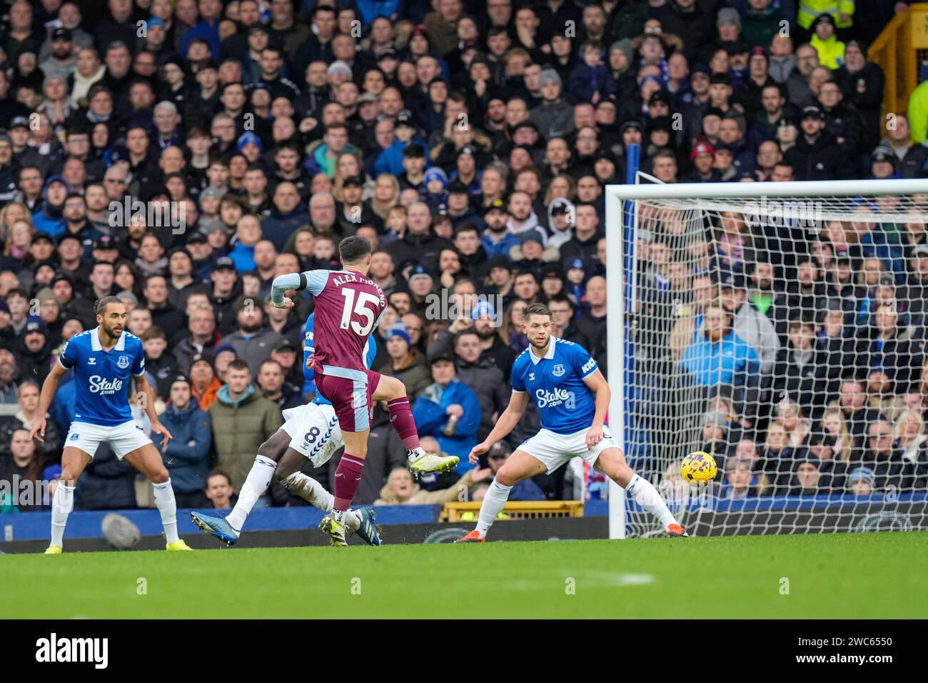 Liverpool, UK. 14th Jan, 2024. Álex Moreno of Aston Villa scores but ...
