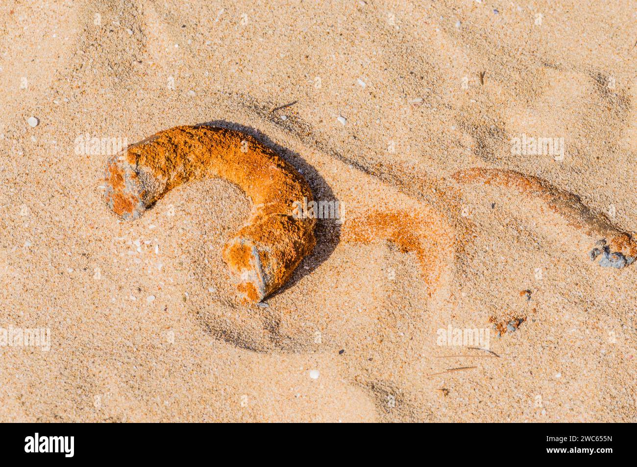 Rusted metal pipe laying in the sand at a beach Stock Photo - Alamy