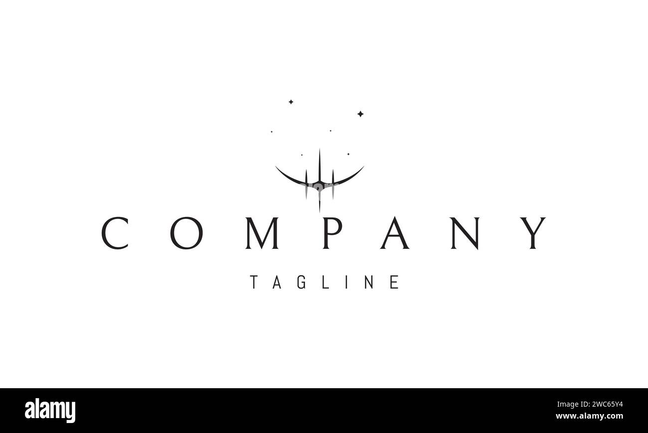 A vector logo with an abstract image of an inverted moon with three ...