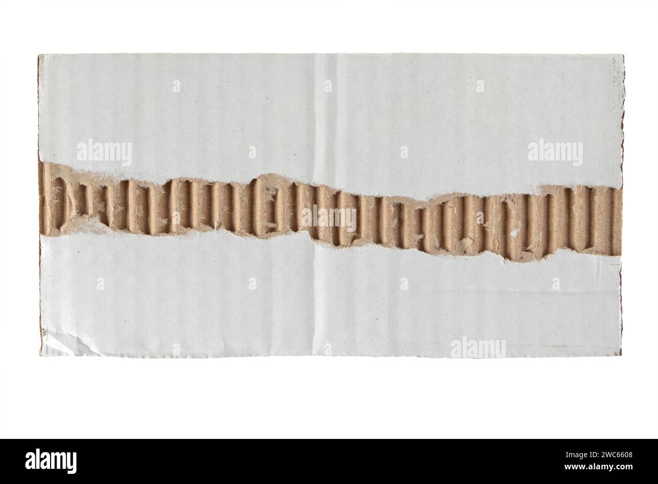 Scrap of white recycled cardboard box isolated on white. Grunge packing ...