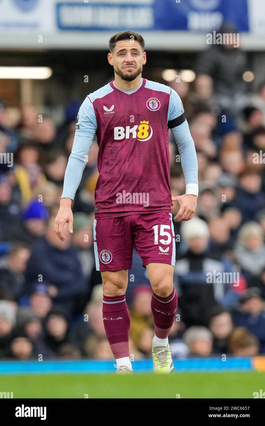 Liverpool, UK. 14th Jan, 2024. A dejected Álex Moreno of Aston Villa ...