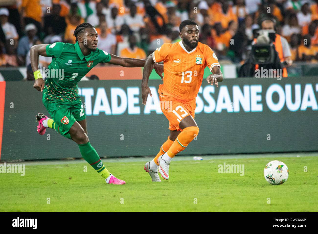 ABIDJAN, COTE D'IVORE - JANUARY 13; Jeremie Boga of Cote D'Ivore and ...