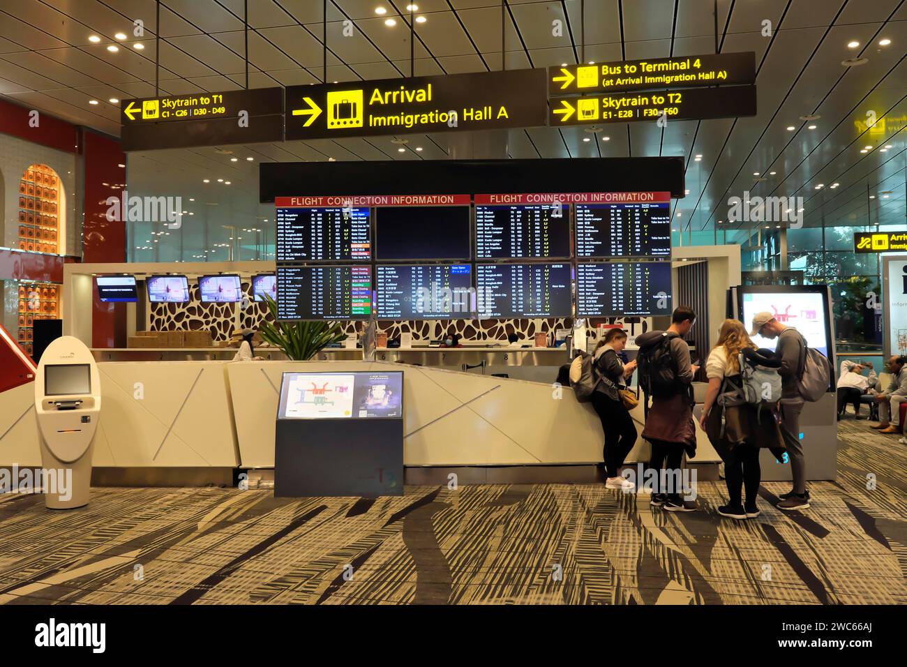 Interior view of Terminal 3, departures and arrivals display, Changi ...