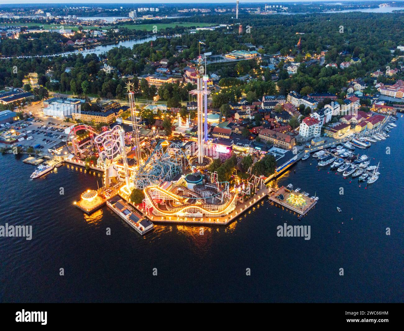 The amusement park of Grona Lund in Stockholm in the evening, with ...