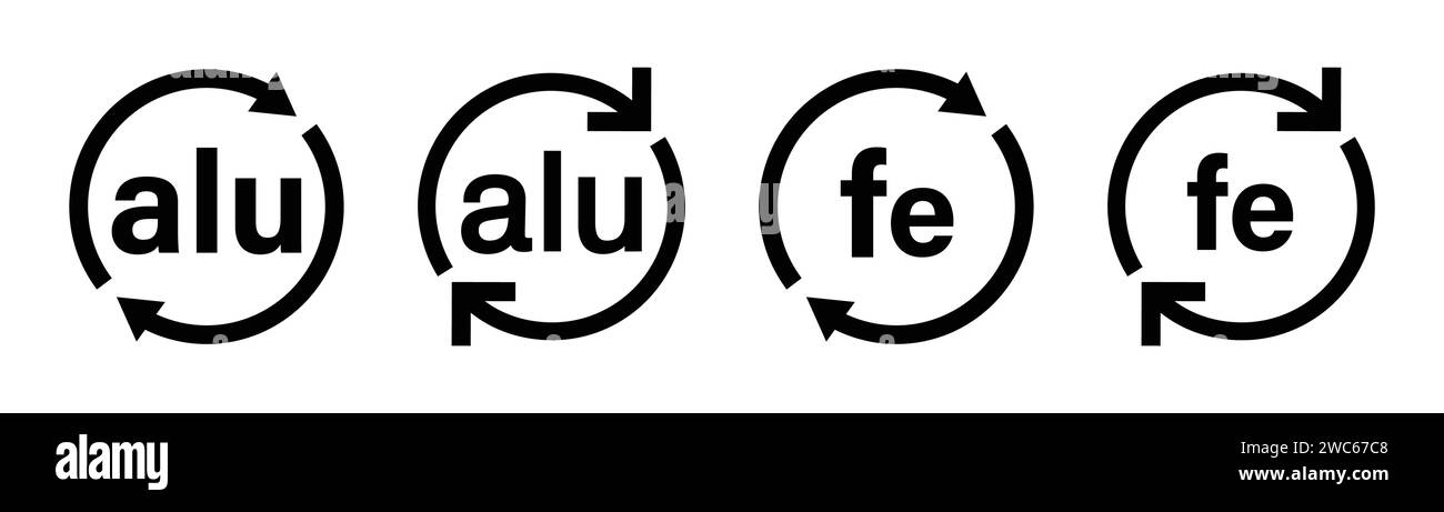 Aluminium and iron recycling code icon set. Metal recycling symbo icon ...