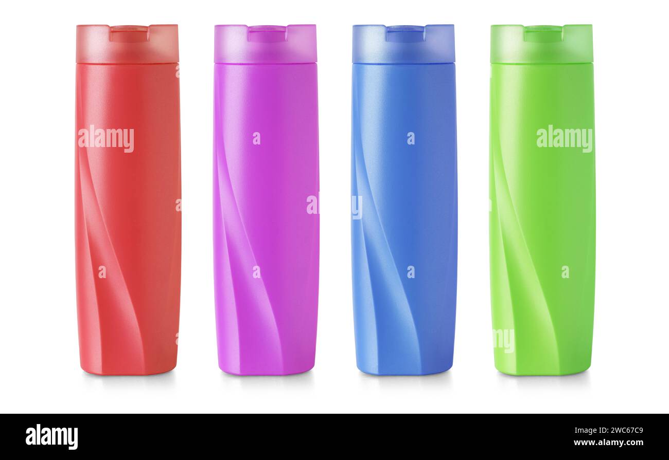 a set of shampoo products in bottles isolated on white background ...