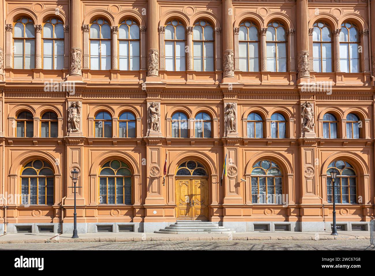 Facade of International art museum Bourse in Riga, Latvia . It was ...