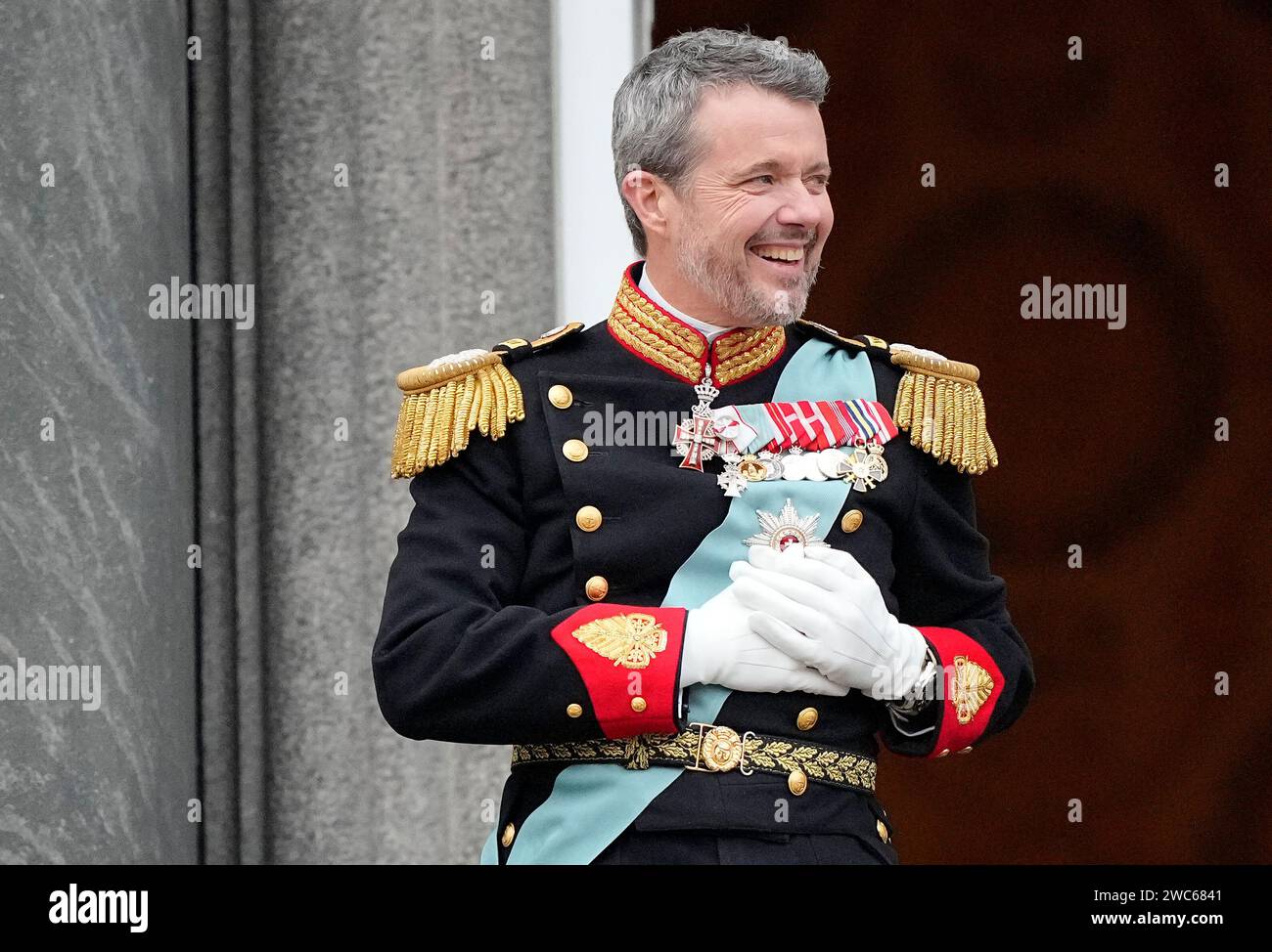 Denmark's King Frederik X reacts as he stands on the balcony of ...