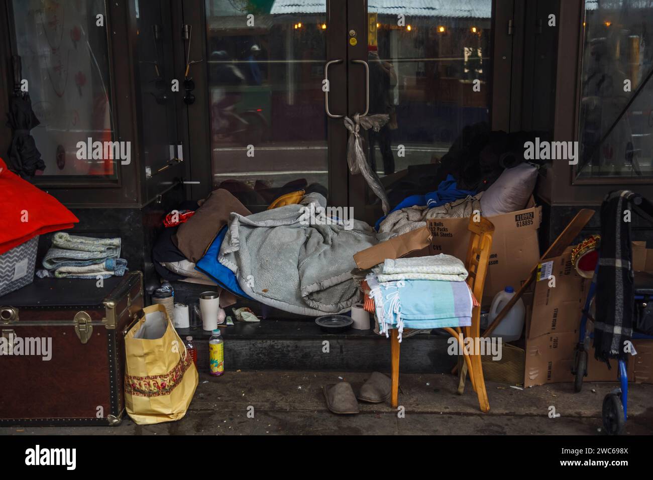 Homeless stuff on the street sign of poverty in NYC, USA Stock Photo ...