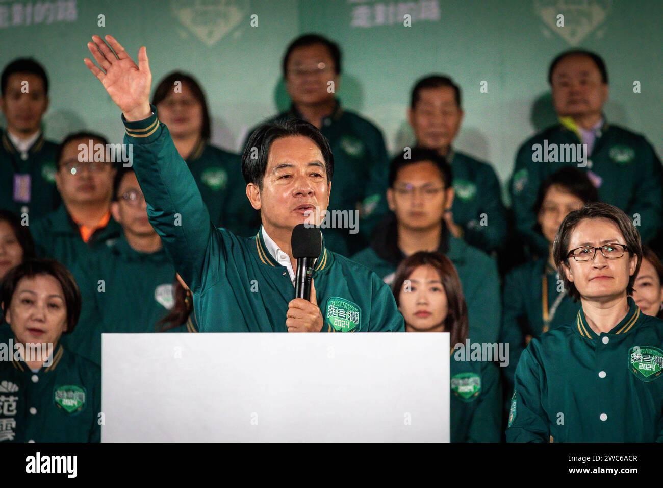 Newly president-elect Lai Ching-te delivers a speech to thank his TPP ...