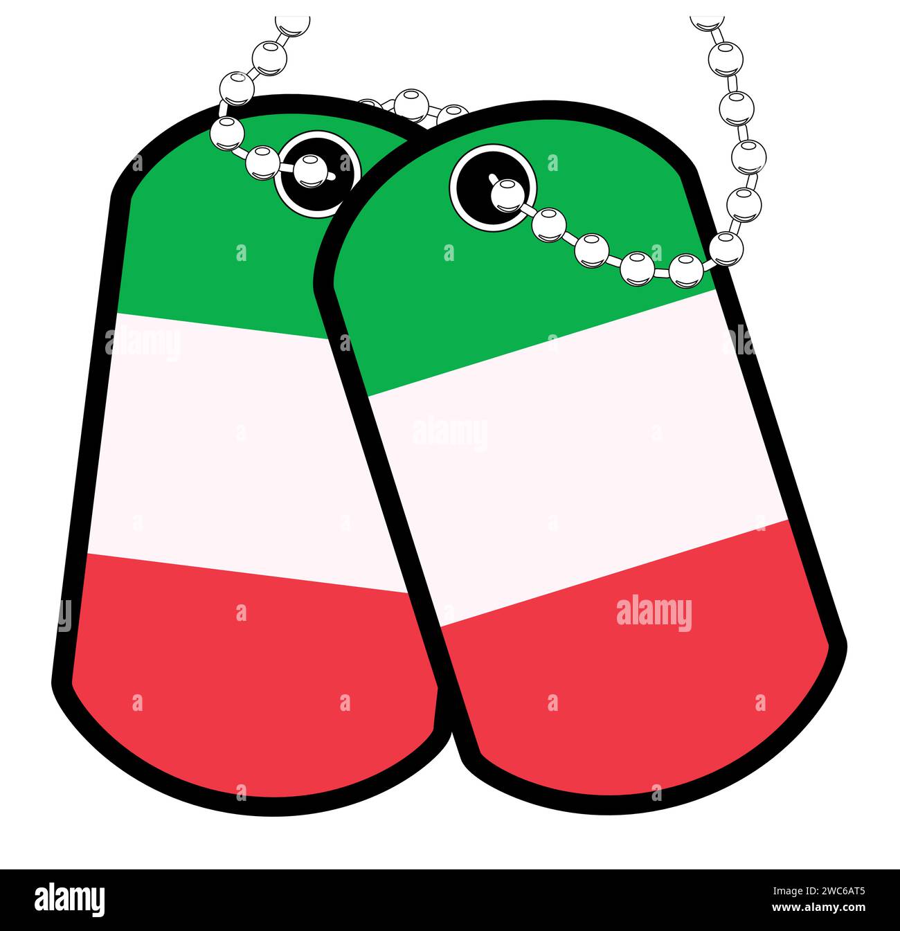 A pair of Italian military dog tags with chain over a white background ...