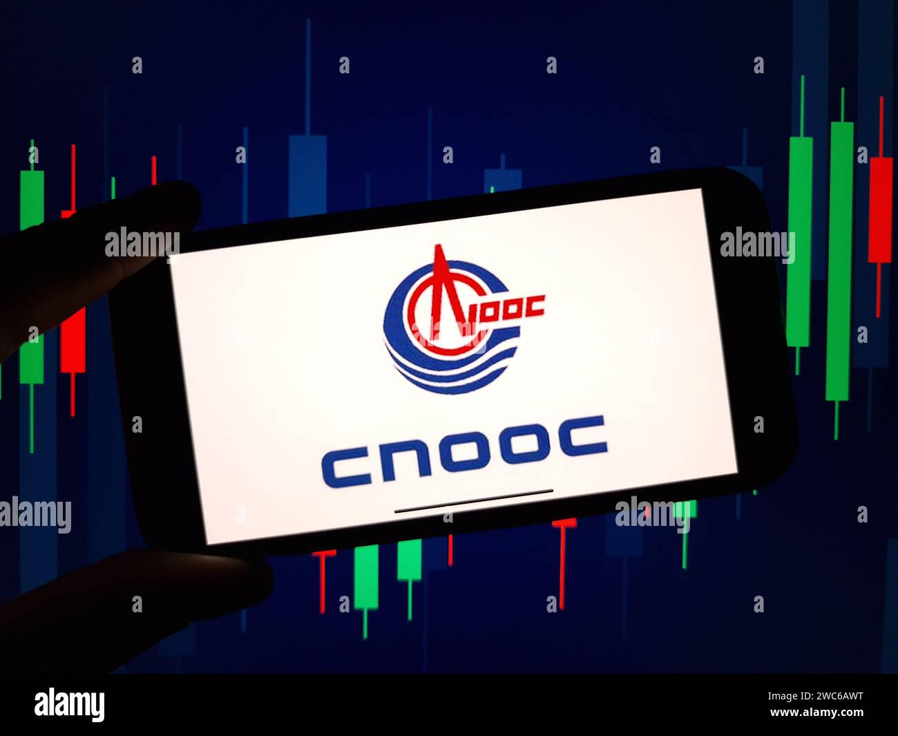 Konskie, Poland - January 13, 2024: CNOOC company logo displayed on ...
