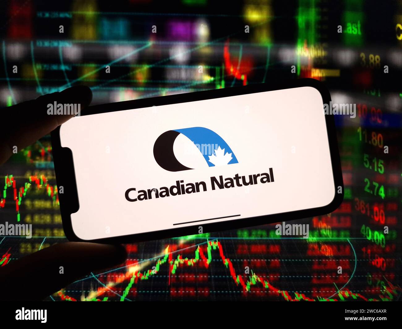 Konskie, Poland - January 13, 2024: Canadian Natural Resources company logo displayed on mobile ...