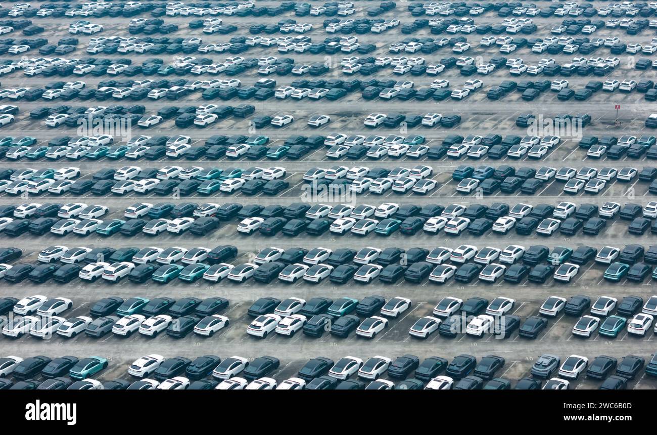 CHONGQING, CHINA - JANUARY 14, 2024 - Rows of new energy vehicles ...