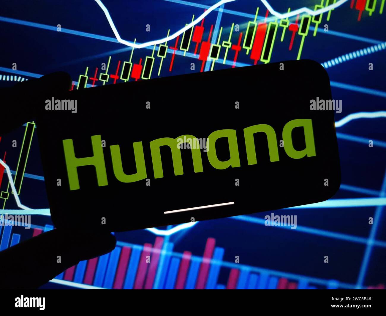 Konskie, Poland - January 13, 2024: Humana company logo displayed on ...