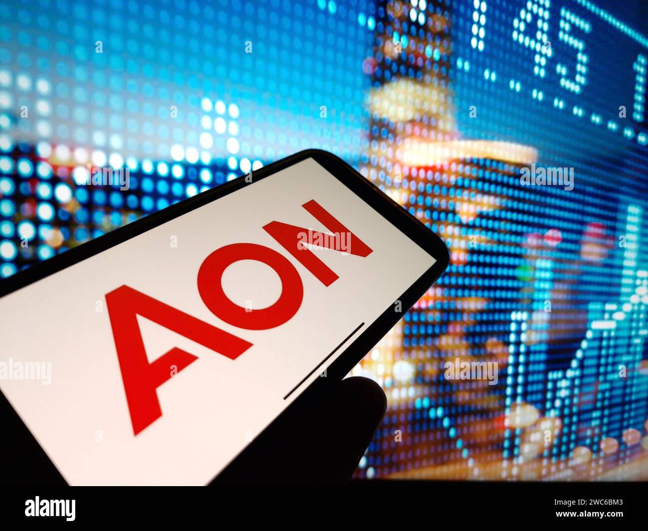 Konskie, Poland - January 13, 2024: Aon company logo displayed on ...