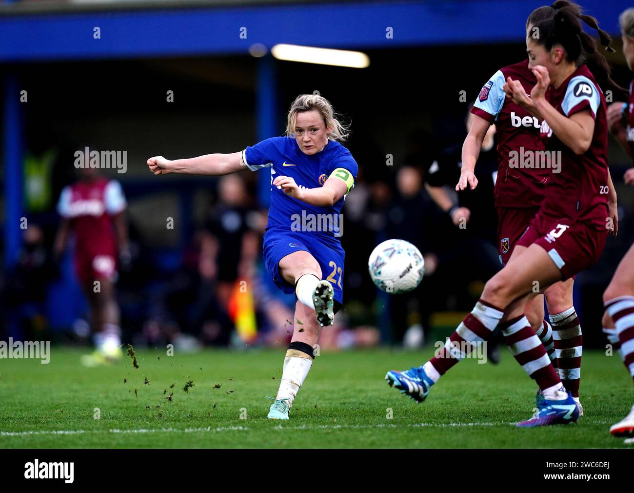 Chelsea's Erin Cuthbert attempts a shot on goal during the Adobe Women ...