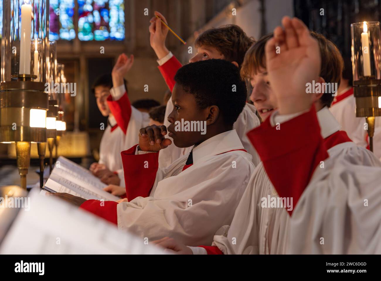 Picture dated December 7th shows choristers from the King’s College choir in Cambridge preparing ...
