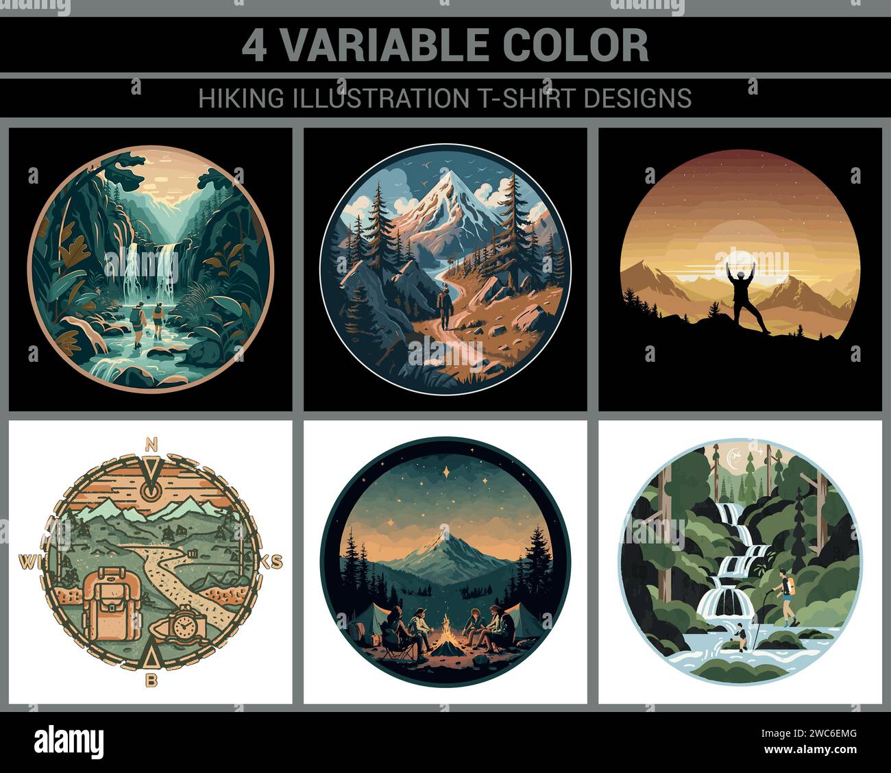 6 Variable color Hiking illustration T shirt design Stock Vector Image & Art - Alamy