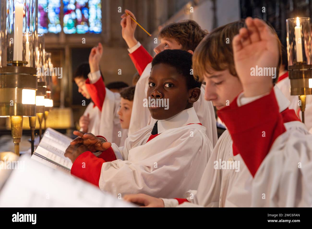 Picture dated December 7th shows choristers from the King’s College choir in Cambridge preparing ...