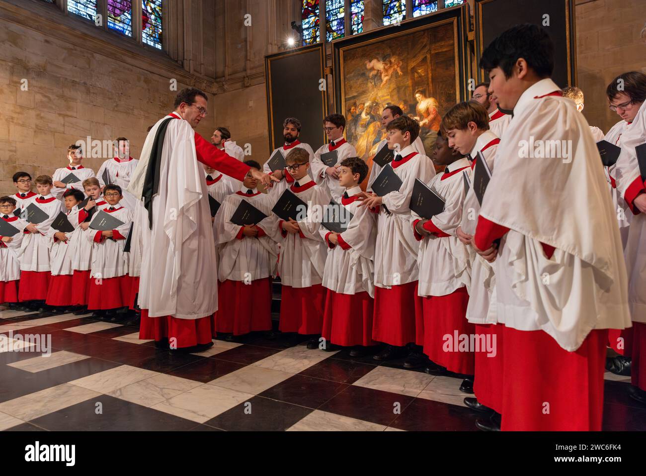 Picture dated December 7th shows choristers from the King’s College choir in Cambridge preparing ...