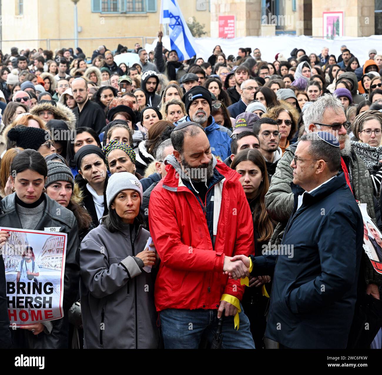 Jerusalem, Israel. 14th Jan, 2024. (center) Jerusalem Mayor Moshe Leon ...