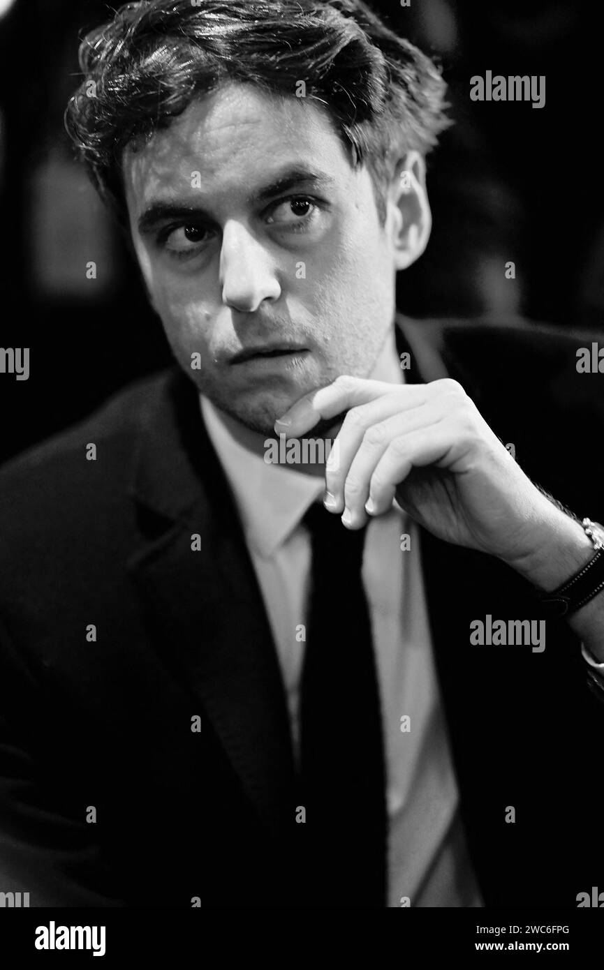 Caen, France. 13th Jan, 2024. French Prime Minister Gabriel Attal ...