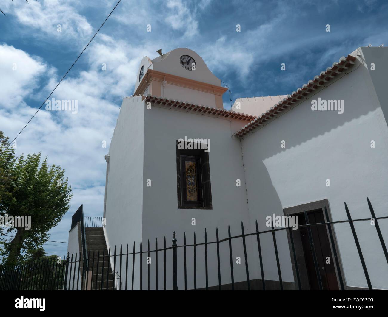 View of old white church Igreja da Lombada at Ponta do Sol. Start of ...