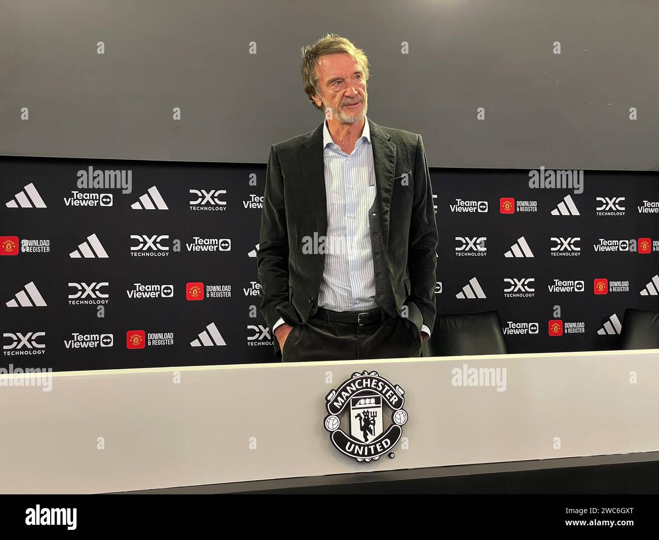 INEOS Sport CEO Sir Jim Ratcliffe speaks to the media during a press conference before the ...