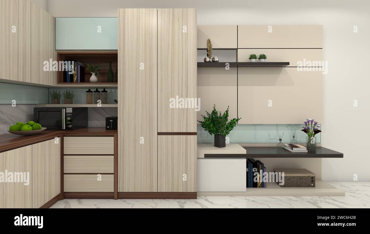 Modern Pantry Design with Side Wall Display Cabinet and Decoration ...
