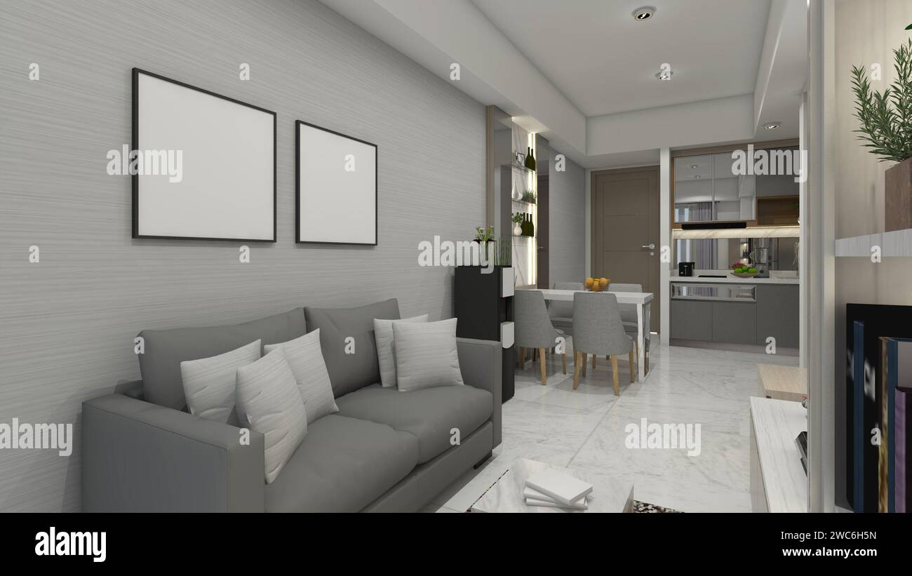 Minimalist Living Room Design with Comfortable Sofa Stock Photo - Alamy