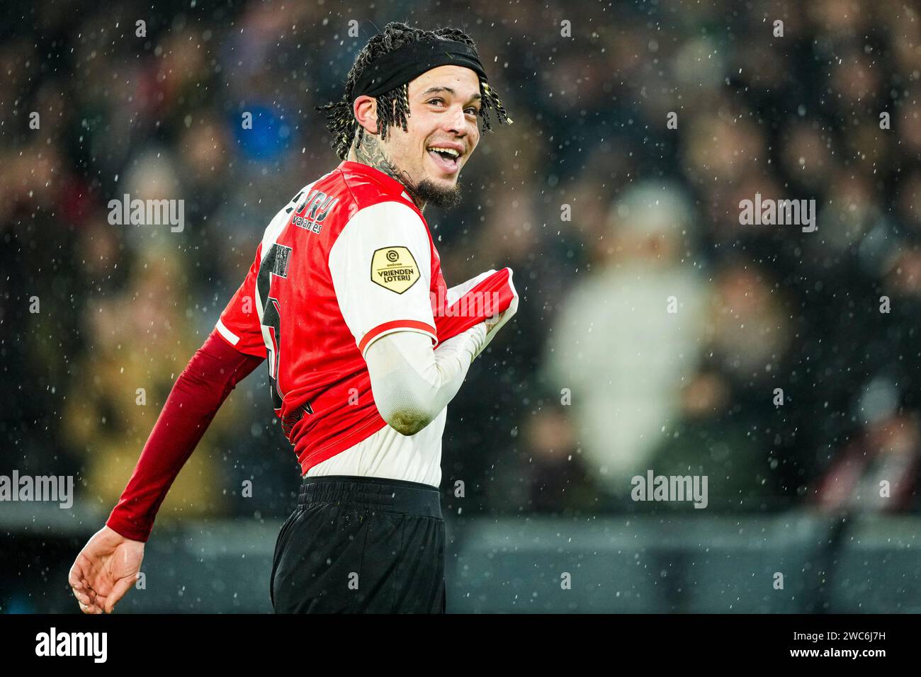 Rotterdam, The Netherlands. 14th Jan, 2024. Rotterdam - Quilindschy Hartman of Feyenoord during ...