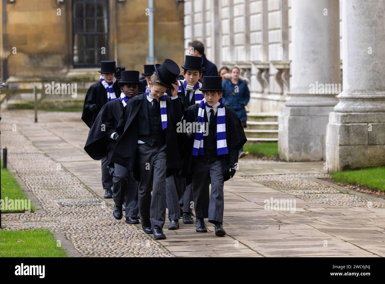 Choristers parading into King’s College Chapel in Cambridge to rehearse ...