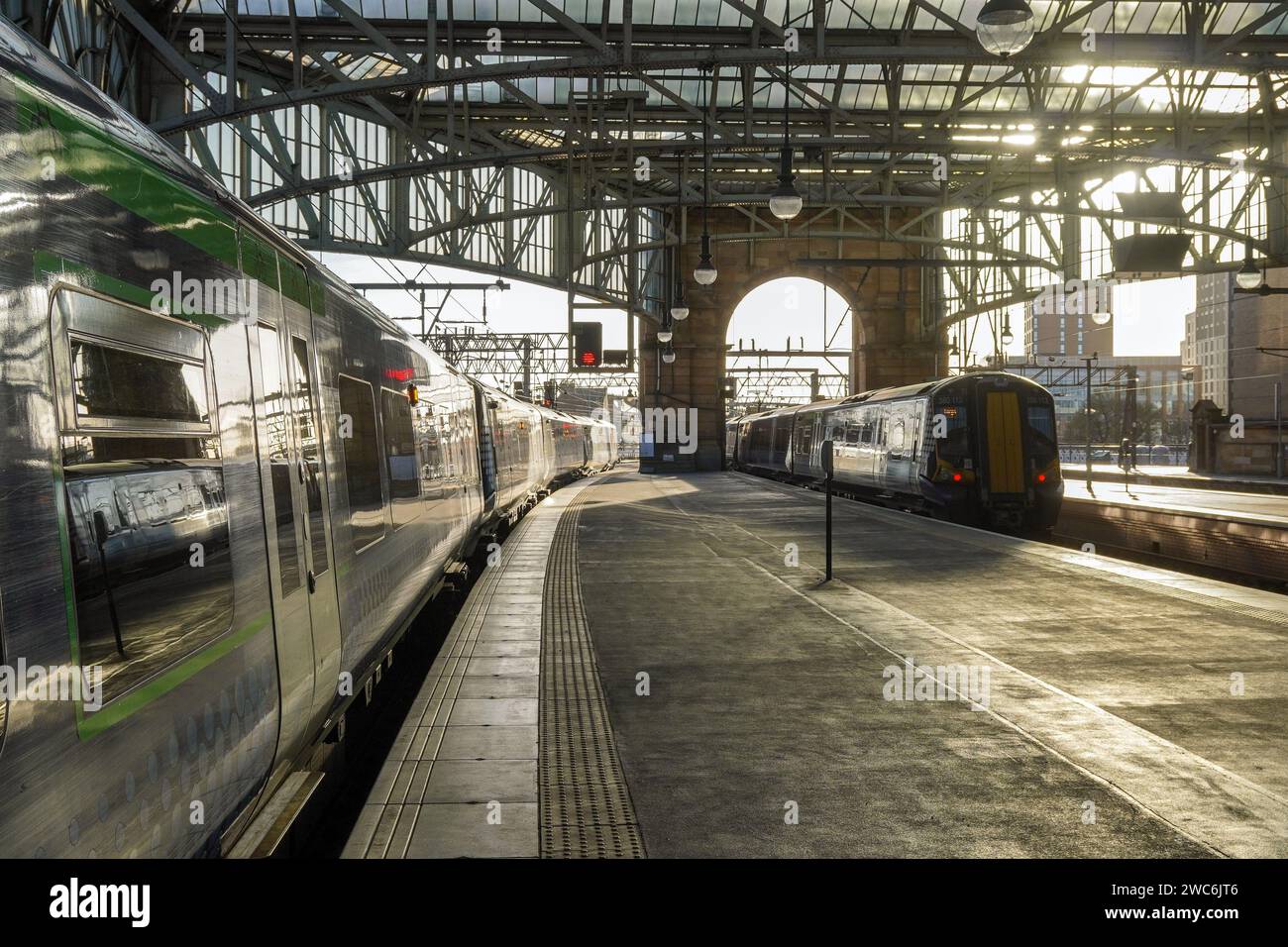 Interior view of Glasgow Central Railway station with two Scotrail ...