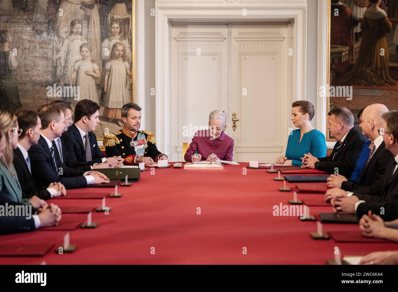 Copenhagen, Denmark. 14 January, 2024. Queen Margrethe signs a ...