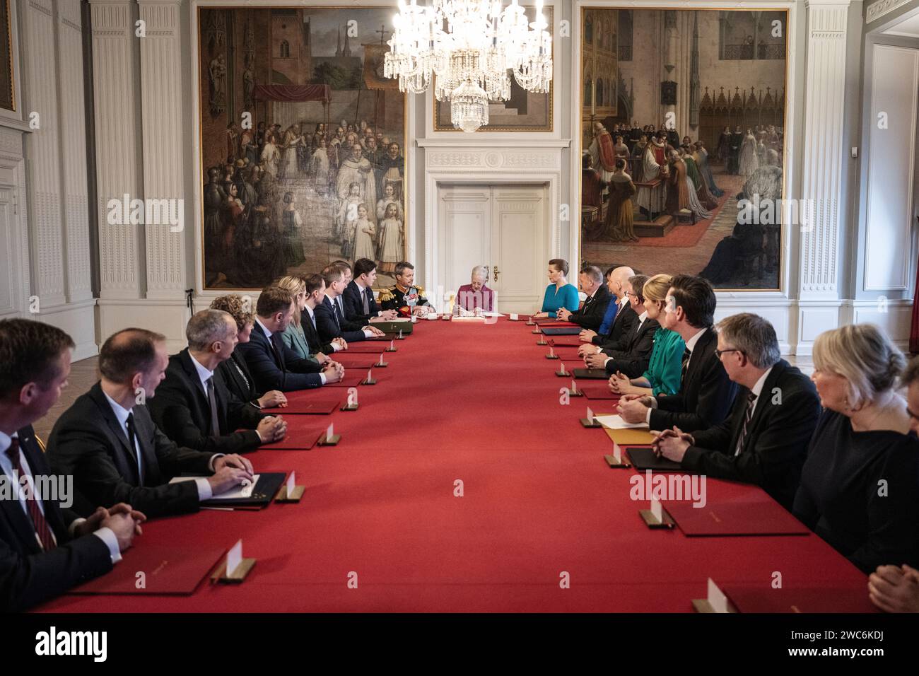 Copenhagen, Denmark. 14 January, 2024. Queen Margrethe signs a ...