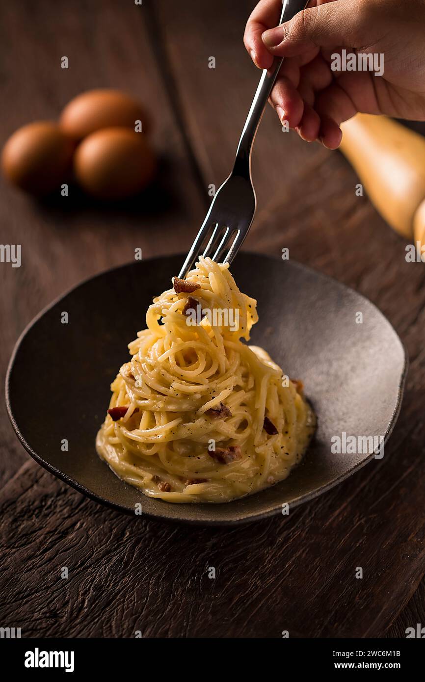 Homemade carbonara pasta. Italian traditional pasta Stock Photo - Alamy