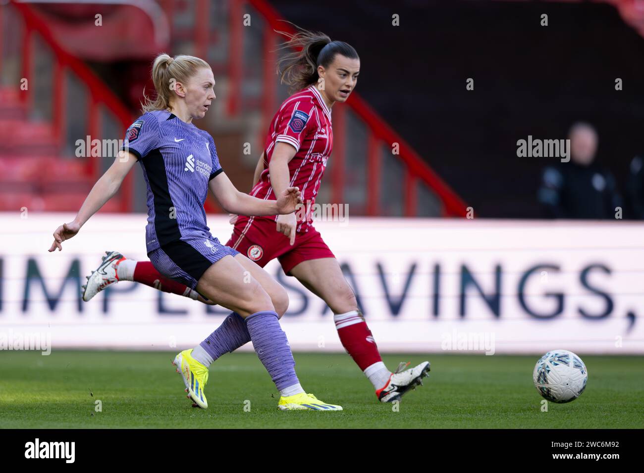Bristol, UK. 14th January 2024. Ceri Holland of Liverpool under ...