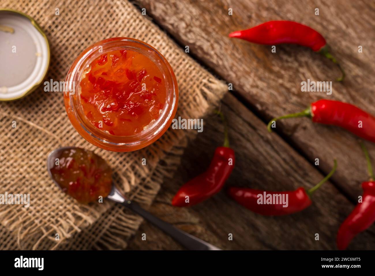 Pepper jam with toast on the table Stock Photo - Alamy